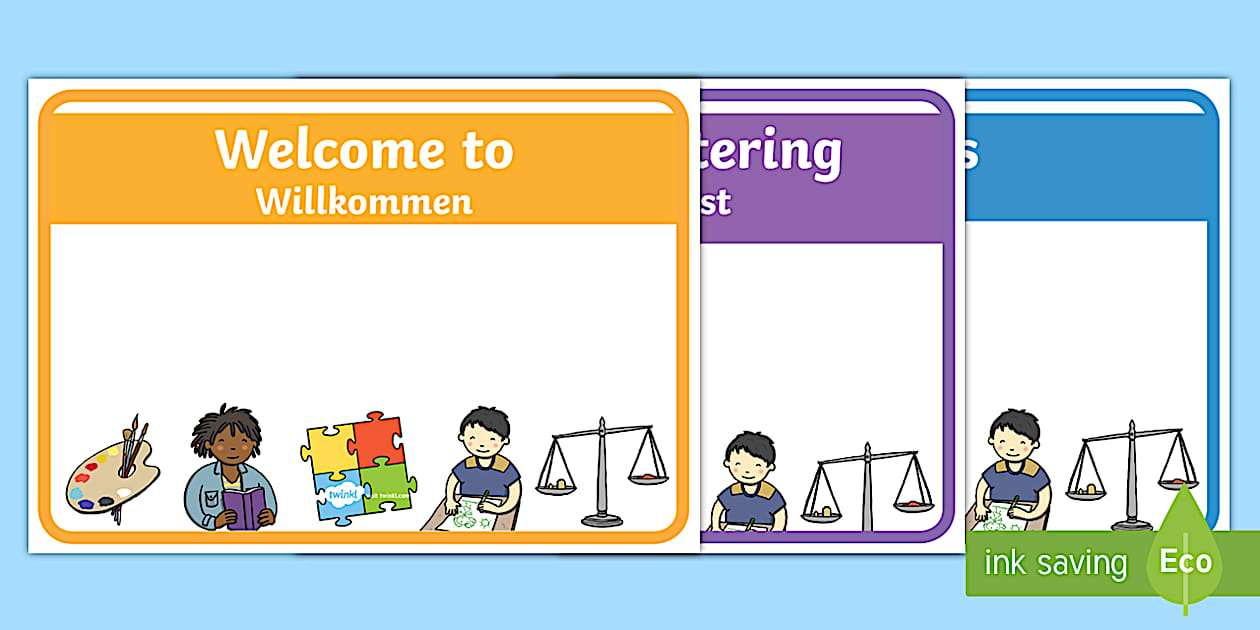 Editable Classroom Welcome Signs (Design 1) English/German