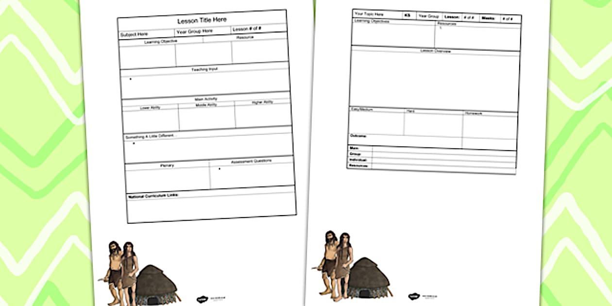 Stone Age Themed Editable Individual Lesson Plan Template