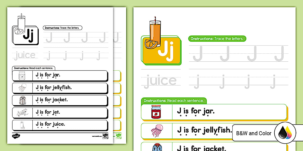 Letter J Fluency Sentences for ELL Alphabet Worksheet