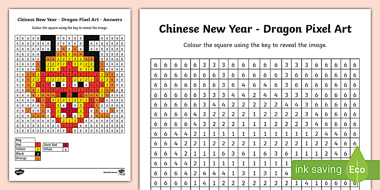 Chinese New Year - Dragon Pixel Art (Teacher-Made) - Twinkl
