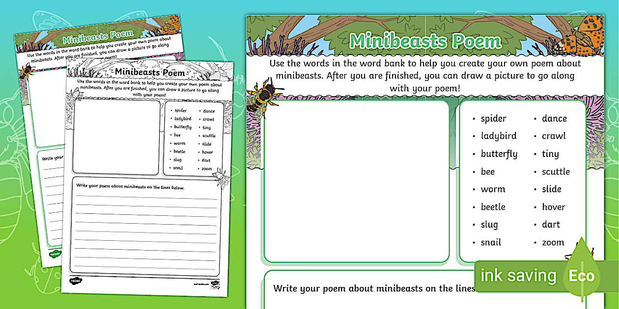 Minibeasts Poem Writing Template - Twinkl