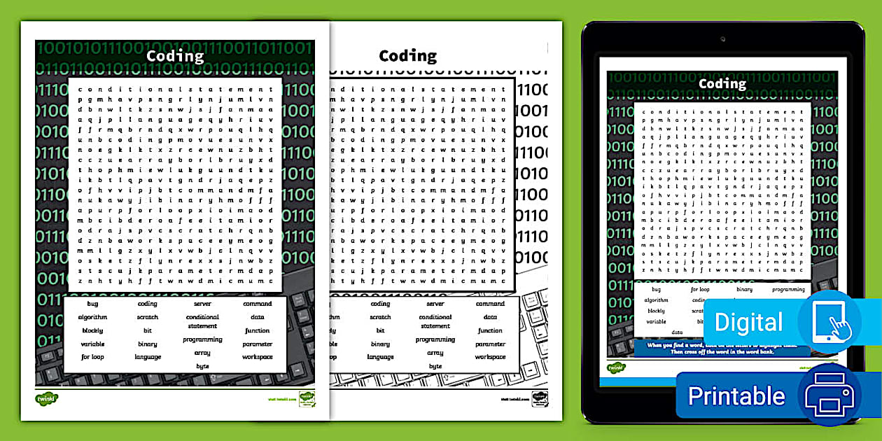 Coding Word Search for 6th-8th Grade (teacher made) - Twinkl