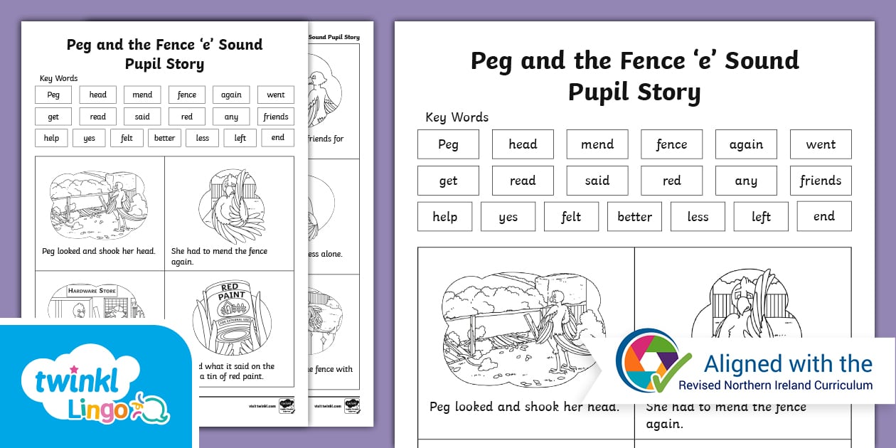 Peg and the Fence 'e' Sound Pupil Story Activity Sheet