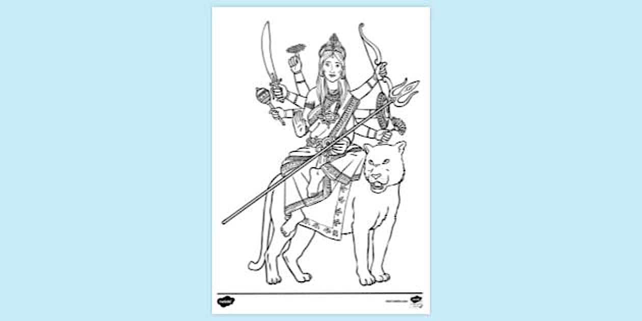 Maa Durga Drawing - Colouring Sheet for Kids (teacher made)