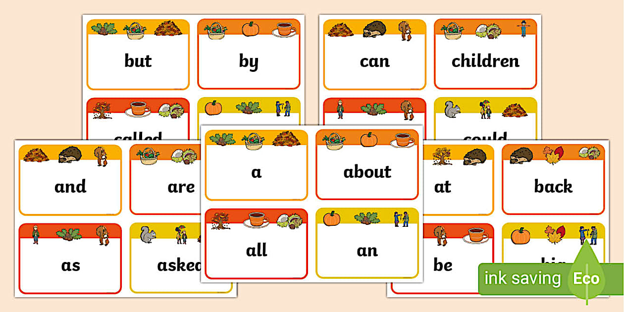 Autumn-Themed 100 High Frequency Words Flashcards - Twinkl