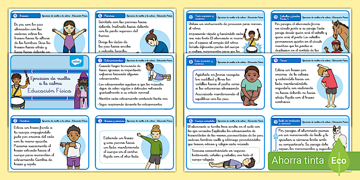 Tarjetas de actividad: Ejercicios de vuelta a la calma - Educación Física