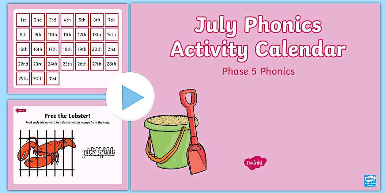 Phase 5 July Phonics Activity Calendar PowerPoint - Twinkl