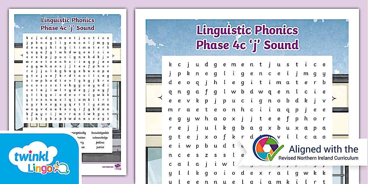 Linguistic Phonics Phase 4c 'j' Sound Word Search