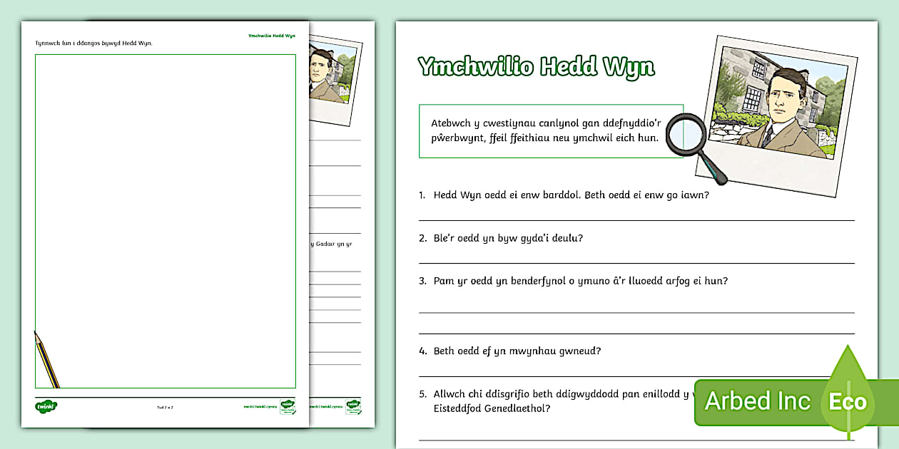 Taflen Weithgaredd Ymchwil Hedd Wyn (teacher made) - Twinkl