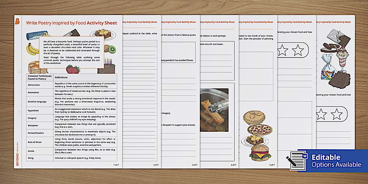 Write Poetry Inspired by Food - Activity Sheet - Twinkl