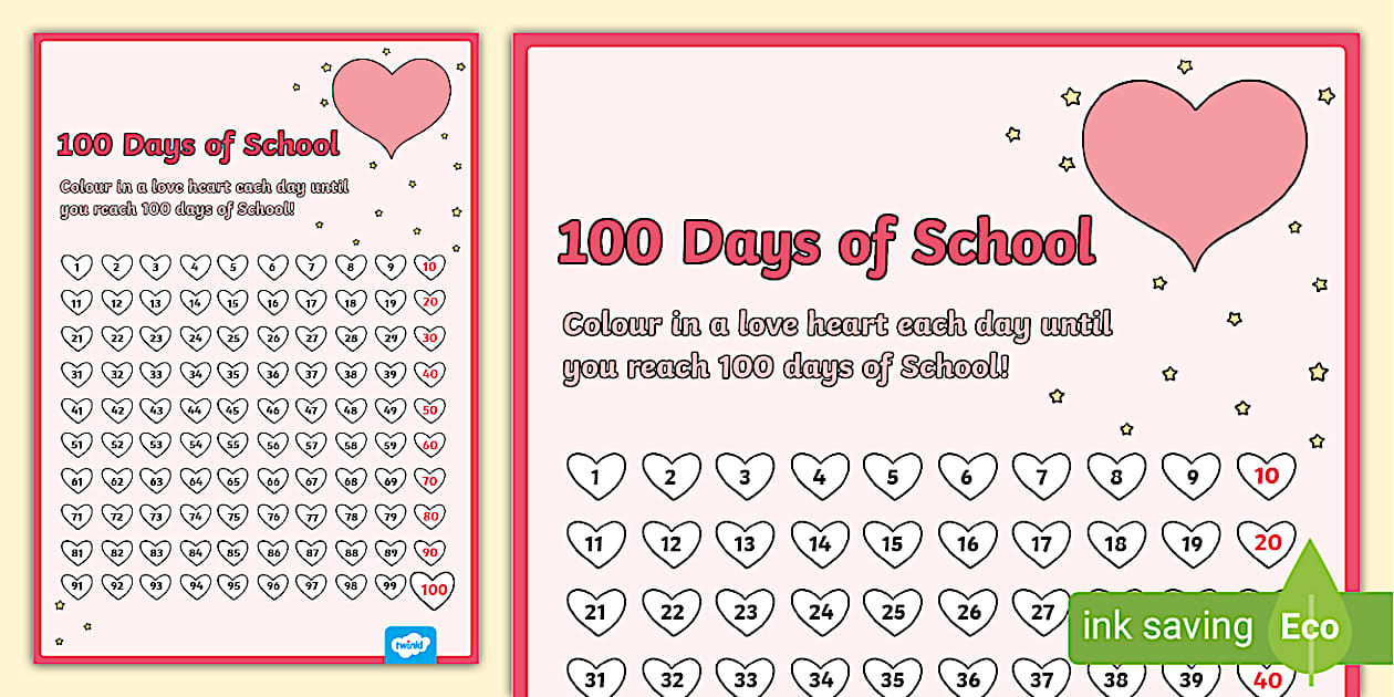 100 Days of School Heart Poster | Display | Twinkl - Twinkl