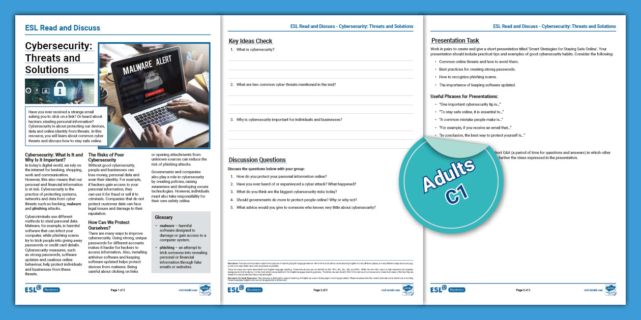 ESL Cybersecurity: Threats and Solutions [Adults, C1]