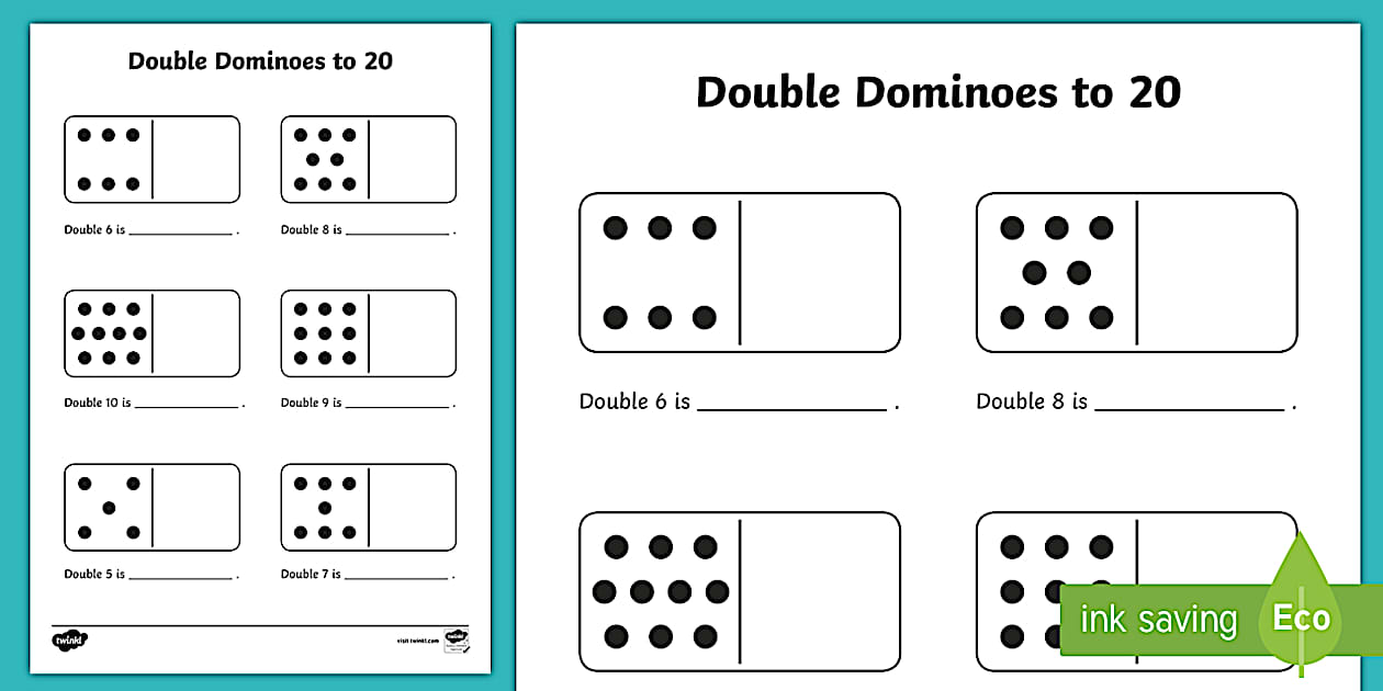 Double Dominoes to 20 Worksheet (teacher made) - Twinkl