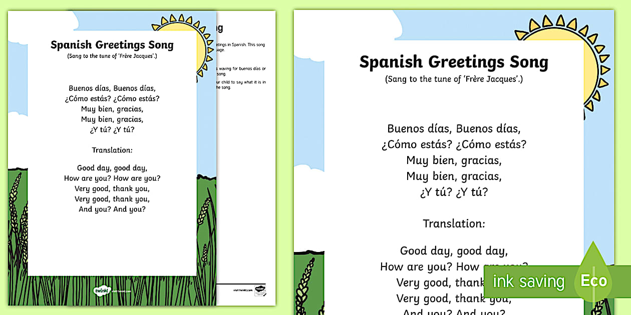 Editable Spanish Greeting Song (teacher made) - Twinkl