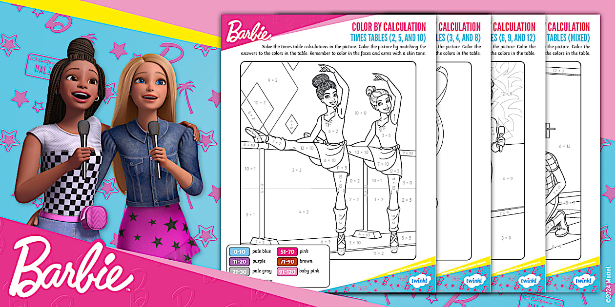 Barbie: Color by Multiplication Worksheets - Twinkl