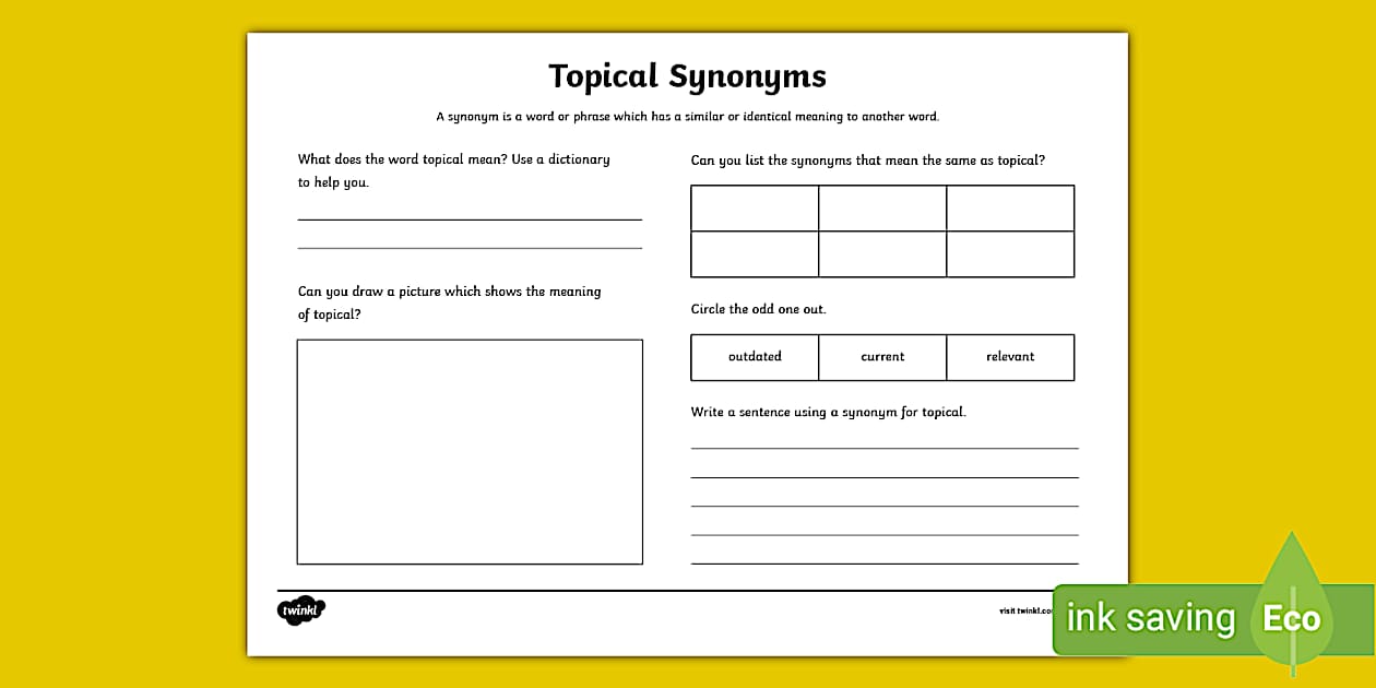 Topical Synonyms Worksheet (teacher made) - Twinkl