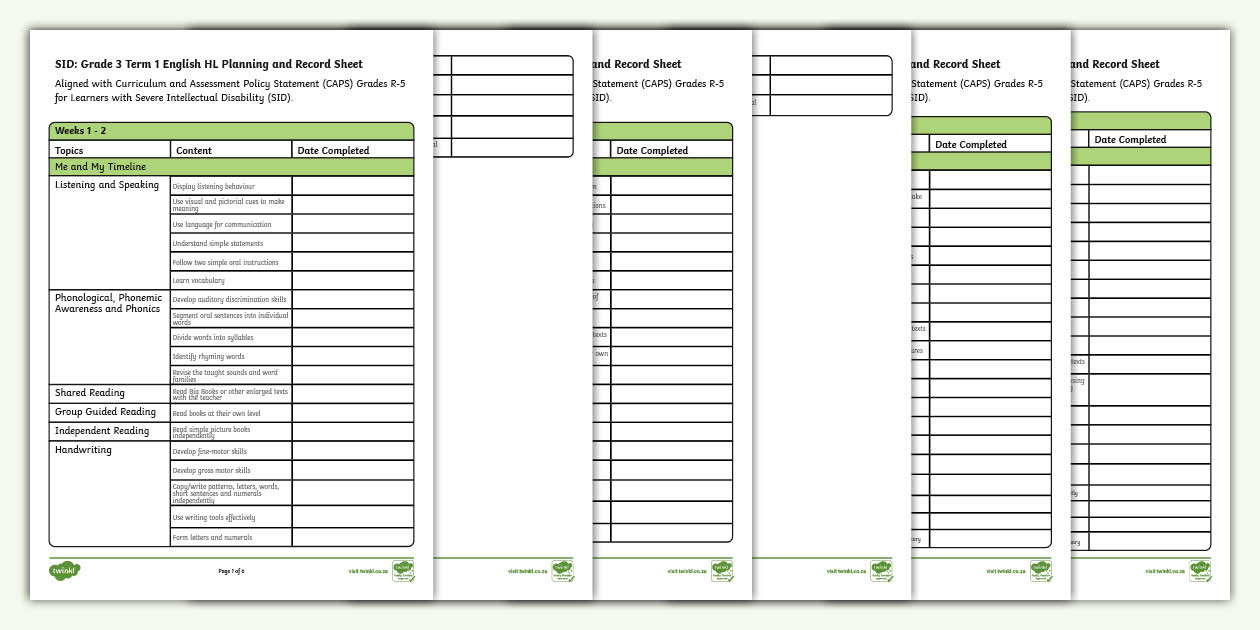 SID: Grade 3 Term 1 English HL Planning and Record Sheet