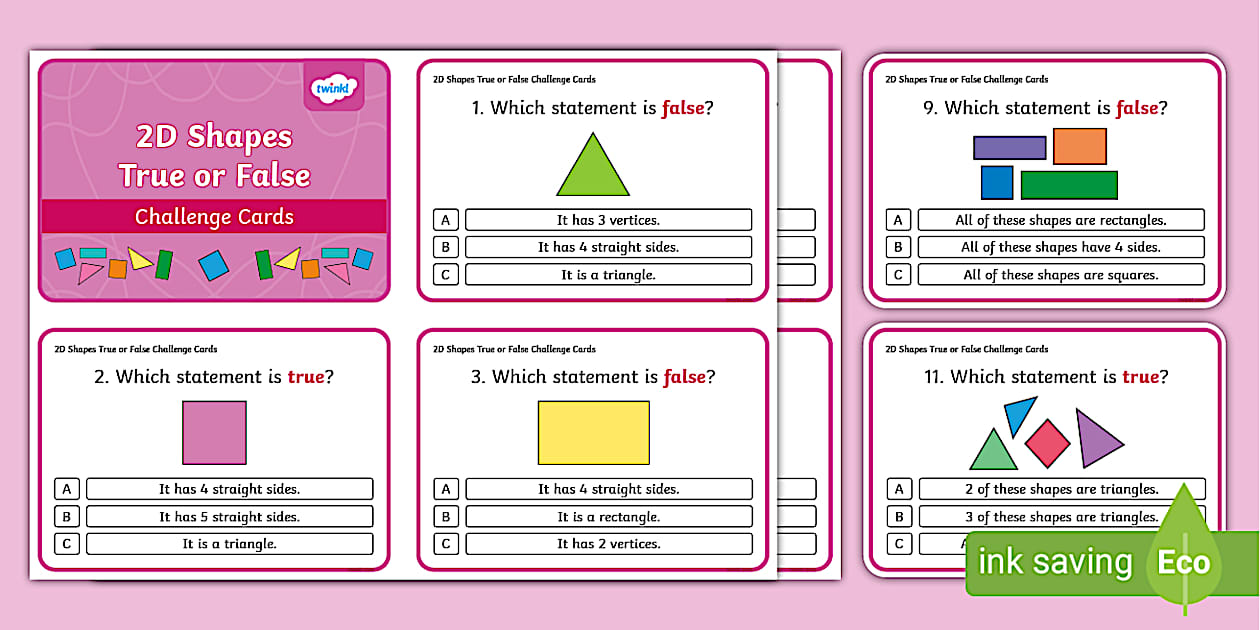 👉 2D Shapes True or False Challenge Cards - KS1 - Maths