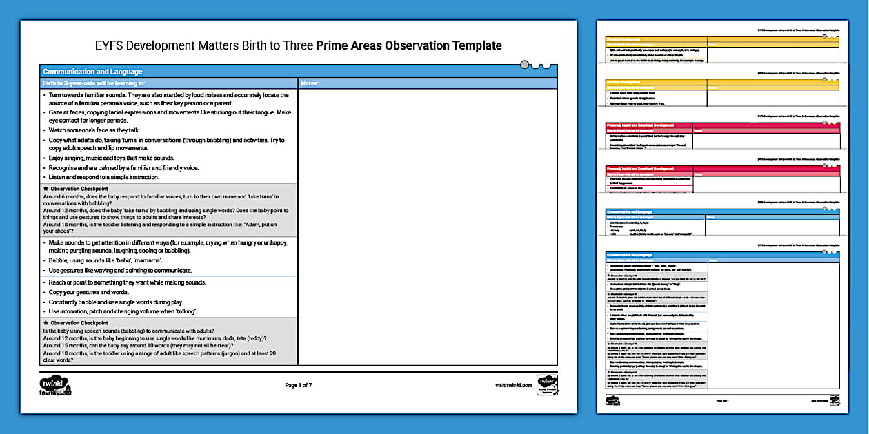 EYFS DM Birth to Three Prime Areas Observation Template