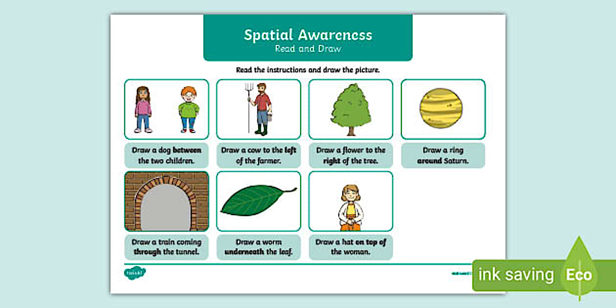 Spatial Awareness Maths Worksheet | Read and Draw | Twinkl