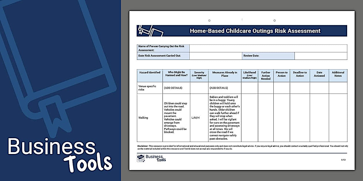 Home-Based Childcare Outings Risk Assessment Template