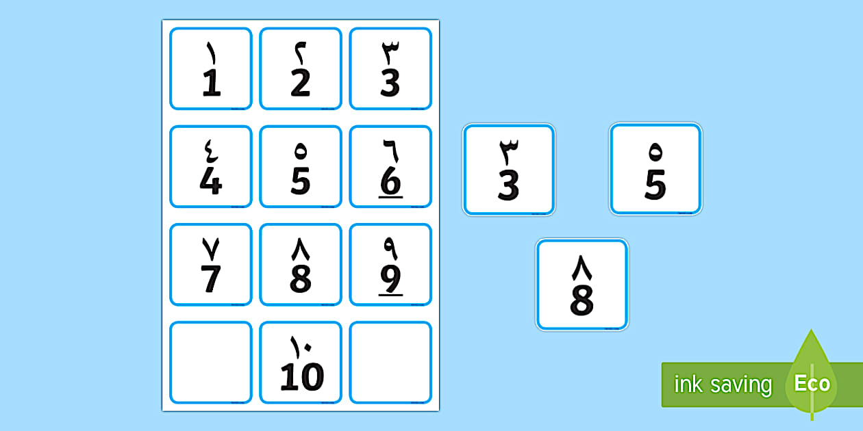 Small Number Cards 1 to 10 Number Cards Arabic/English