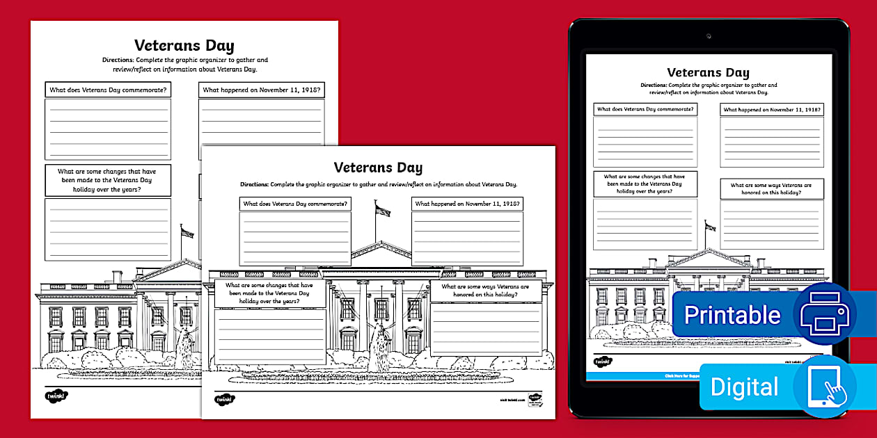 Veterans Day Graphic Organizer for 6th-8th Grade - Twinkl
