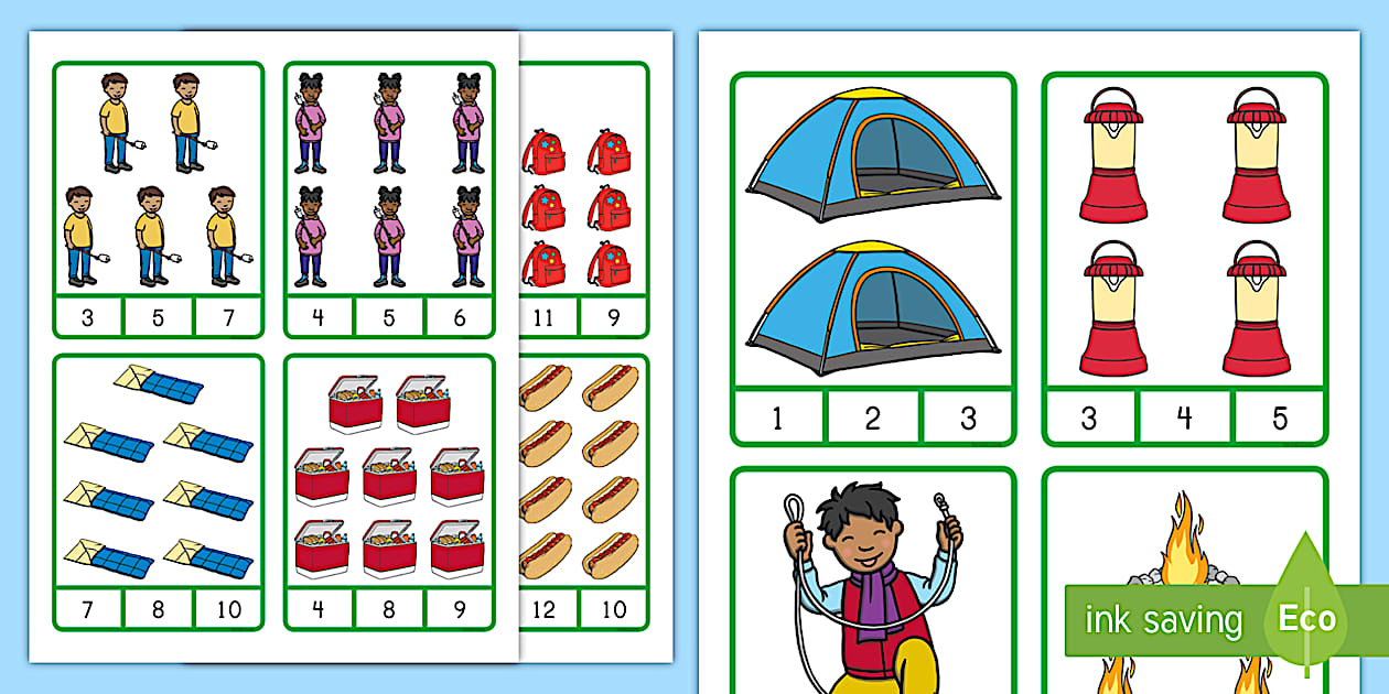 Camping Counting to 20 Clip Cards (teacher made) - Twinkl