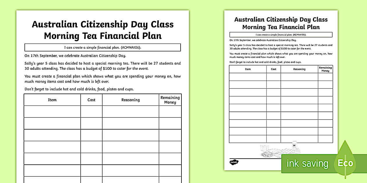 Editable Australia Citizenship Day Class Morning Tea Financial Plan ...