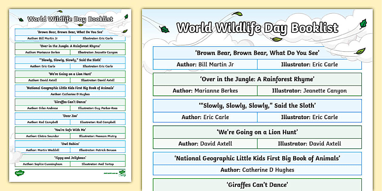 World Wildlife Day Booklist (teacher made) - Twinkl