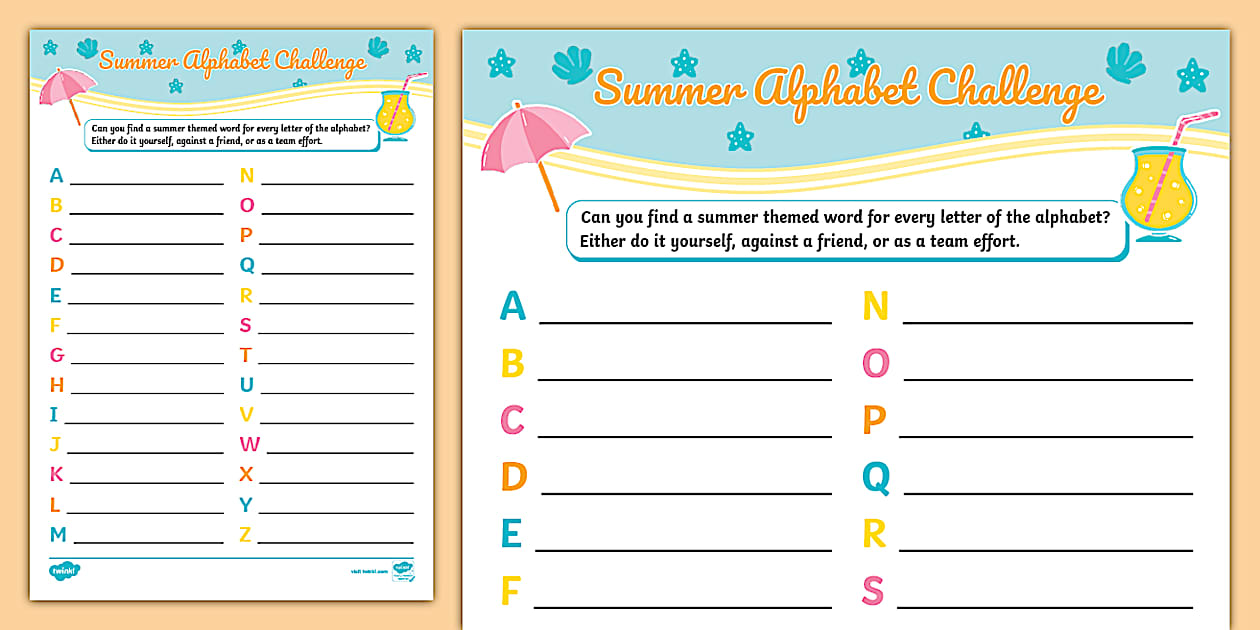 Summer Vibes Themed Summer Alphabet Challenge Worksheet