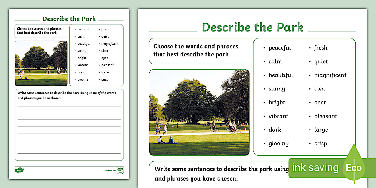 Describe the Park Worksheet (teacher made) - Twinkl