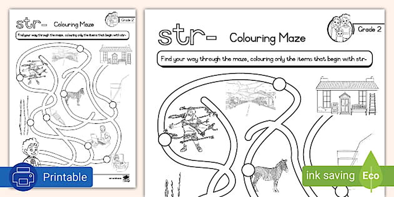 Grade 2 Phonics: Colouring Maze str- (teacher made) - Twinkl