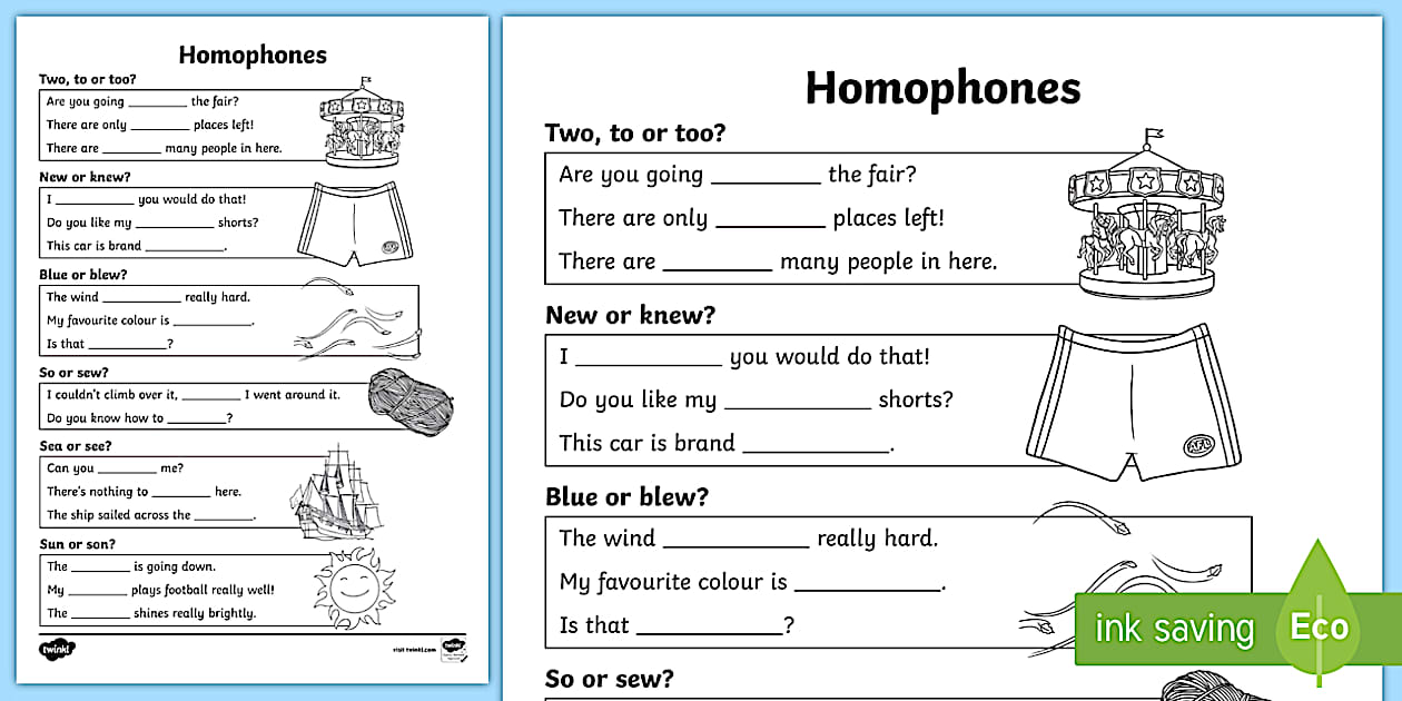 KS2 Speech and Language: Homophones Worksheet (teacher made)