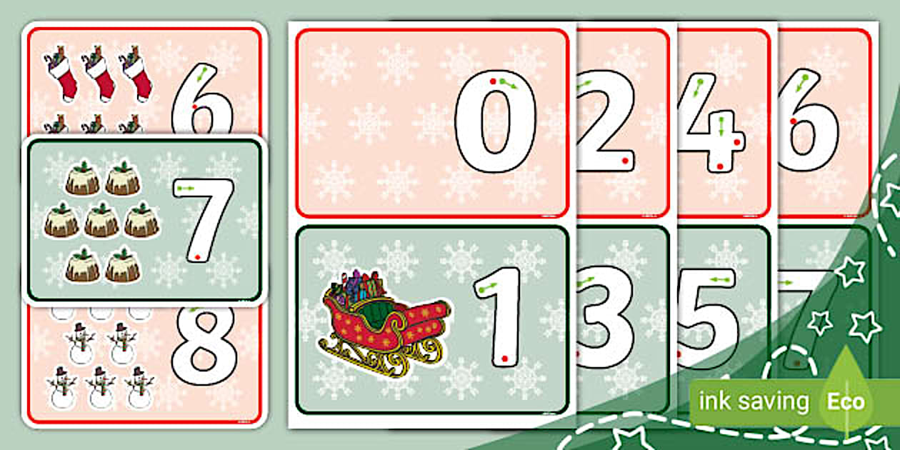 Christmas Counting and Number Formation Flashcards - Twinkl