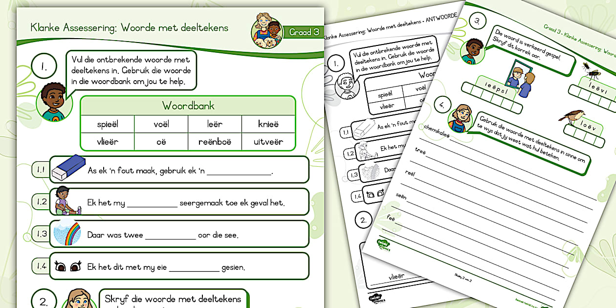 Graad 3 Klanke Assesseering Woorde met Deeltekens - Twinkl