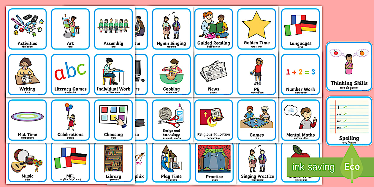 Visual Timetable - English / Hindi हिंदी - KS1 Visual Timetable