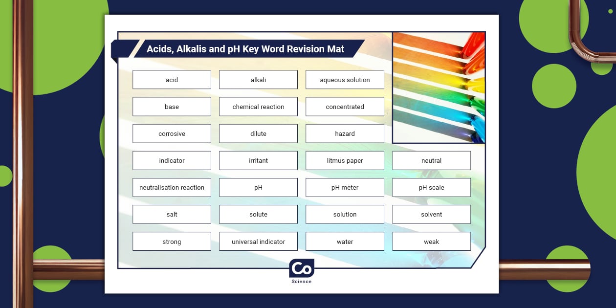 Acids, Alkalis and pH: Key Word Revision Mat (teacher made)