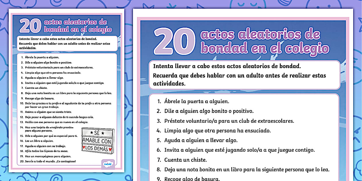 Póster: 20 actos aleatorios de bondad en el colegio
