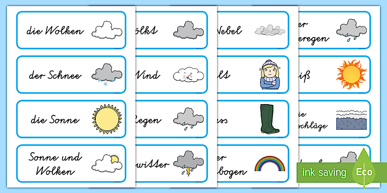 Wetter Wortschatz: Karten - Weather Word Cards - Twinkl