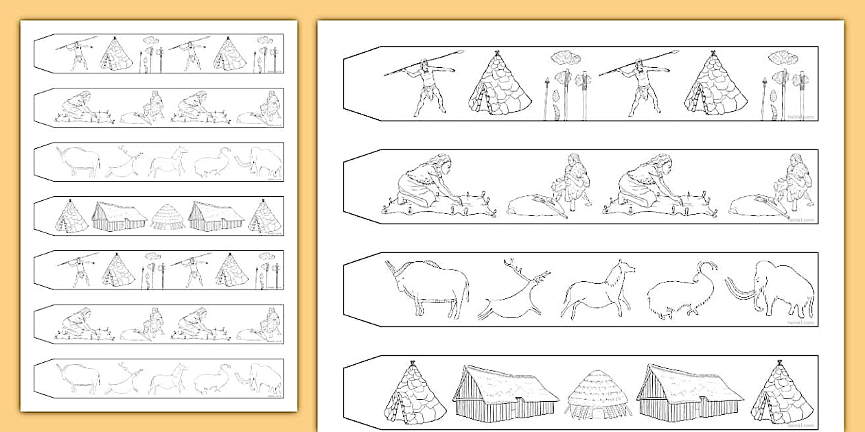 Stone Age Colouring Paper Chain (teacher made) - Twinkl