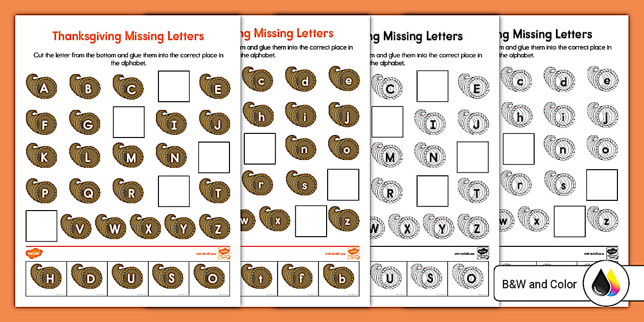 Thanksgiving Missing Letters Worksheet | Twinkl USA - Twinkl