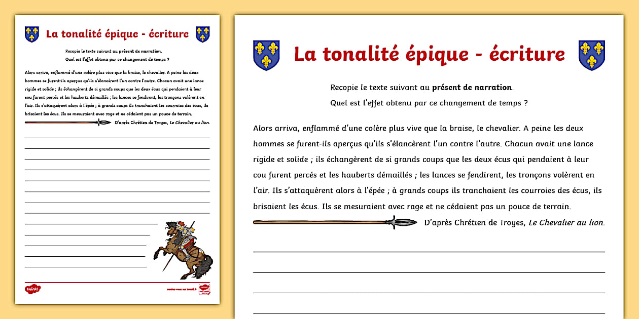 La tonalité épique - écriture (teacher made) - Twinkl