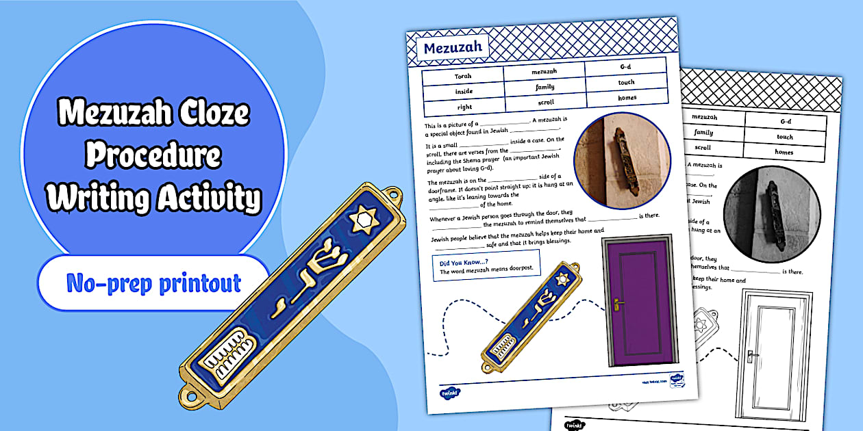 Mezuzah Cloze Procedure Writing Activity - Primary Resources