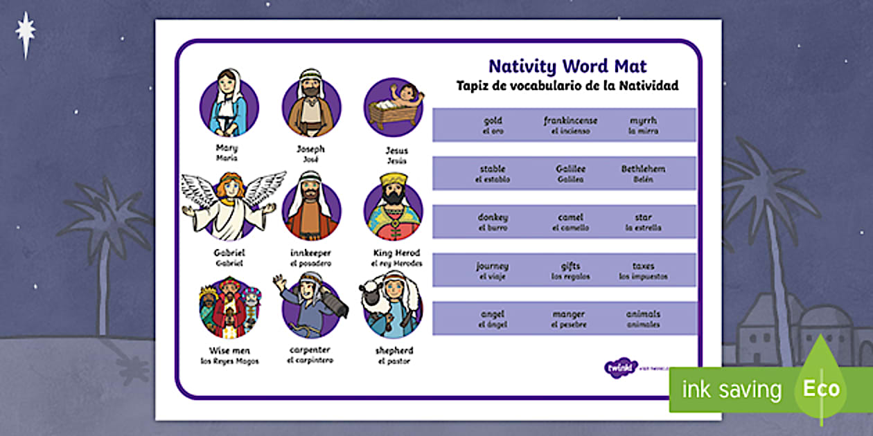 Nativity Word Mat English/Spanish - Nativity Word Bank
