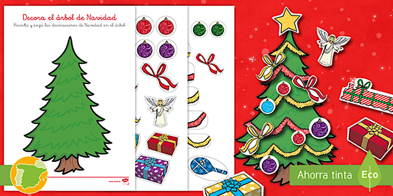 Decora el árbol de Navidad dibujo a color |Actividades