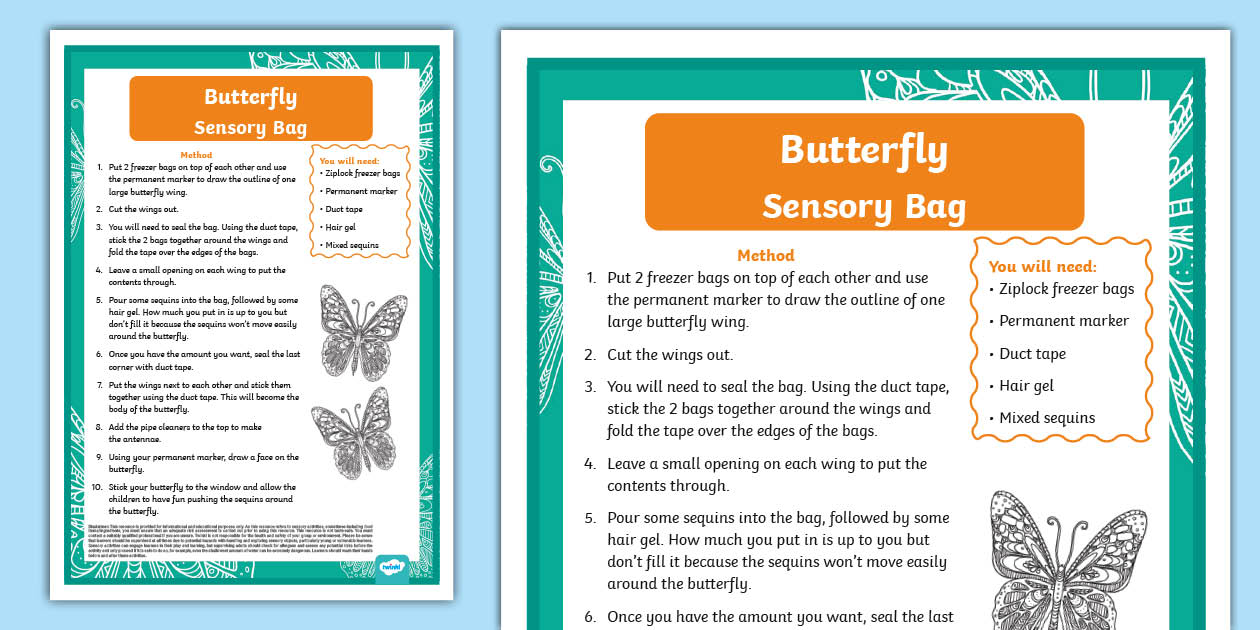 Butterfly Sensory Bag - Butterfly Life Cycle egg caterpillar chrysalis EYFS