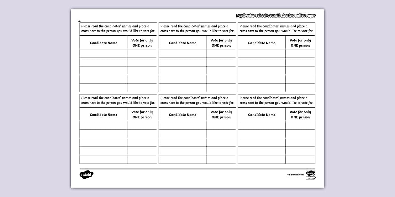 Pupil Voice School Council Election Ballot Paper - Twinkl