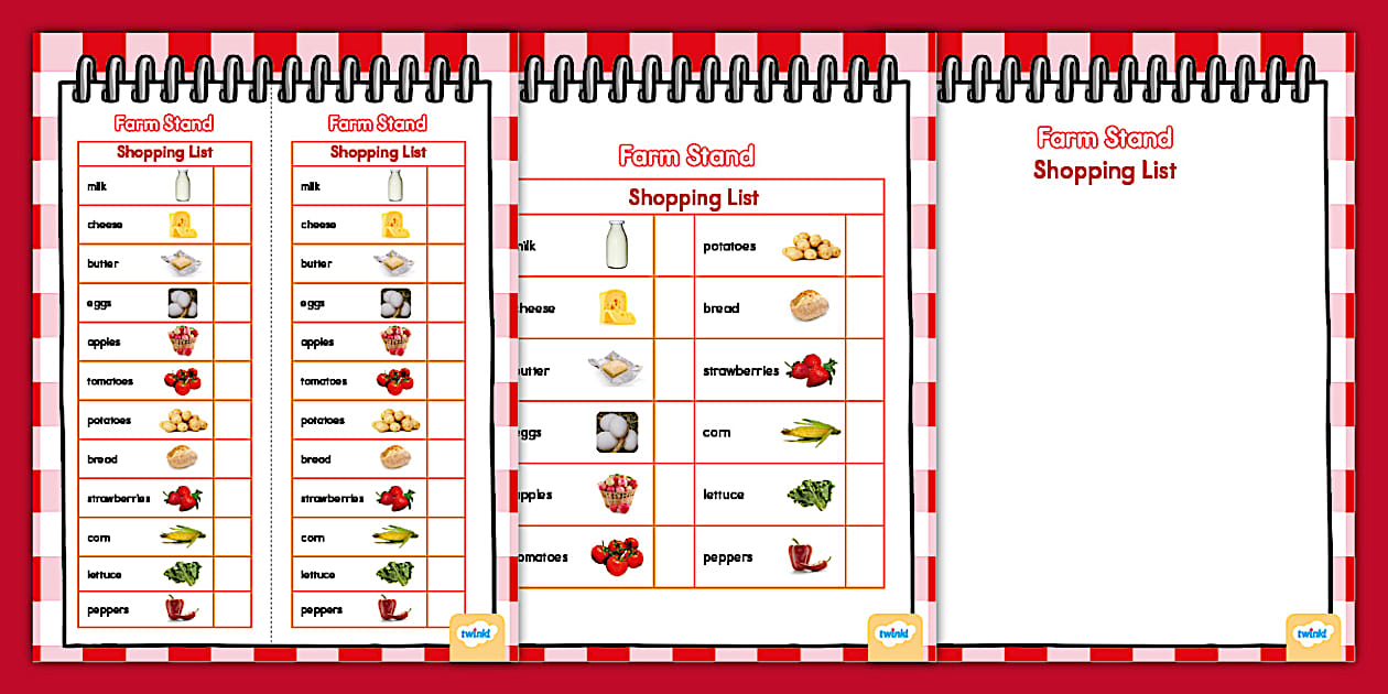 Farm Stand Dramatic Play Shopping List (teacher made)