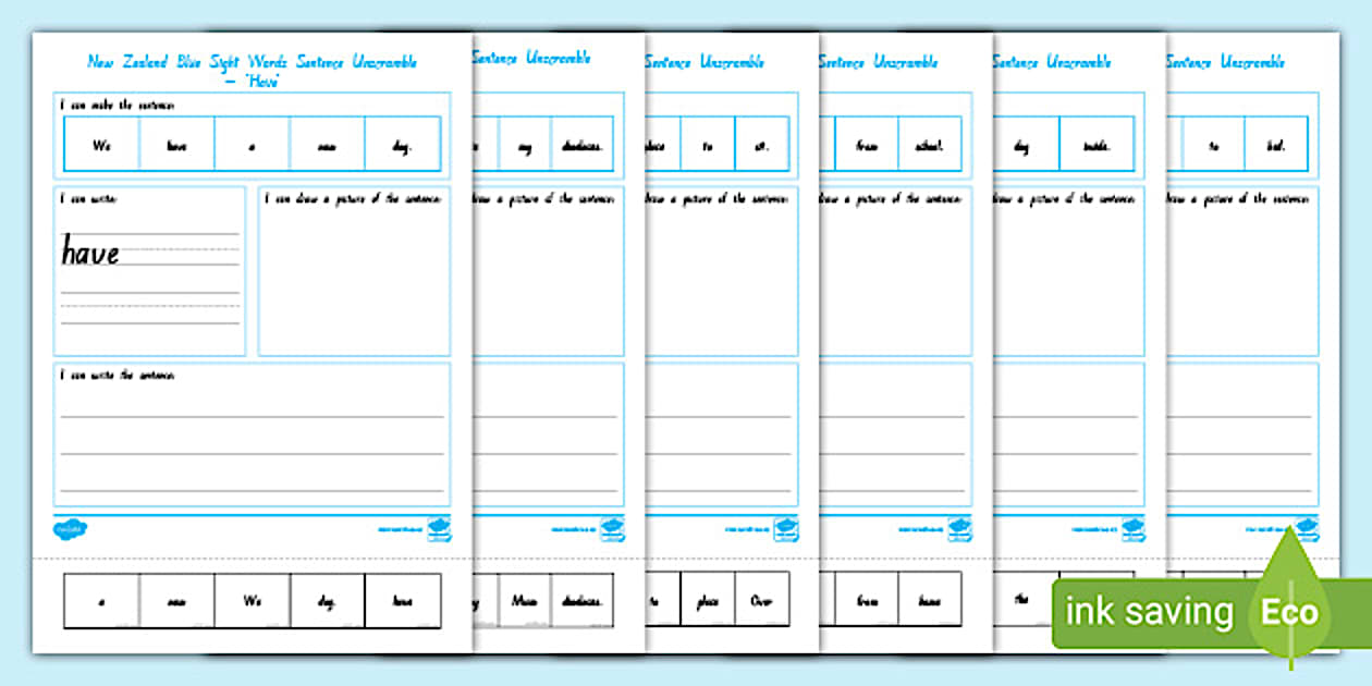Editable New Zealand Reading Blue Sight Words Sentence Unscramble